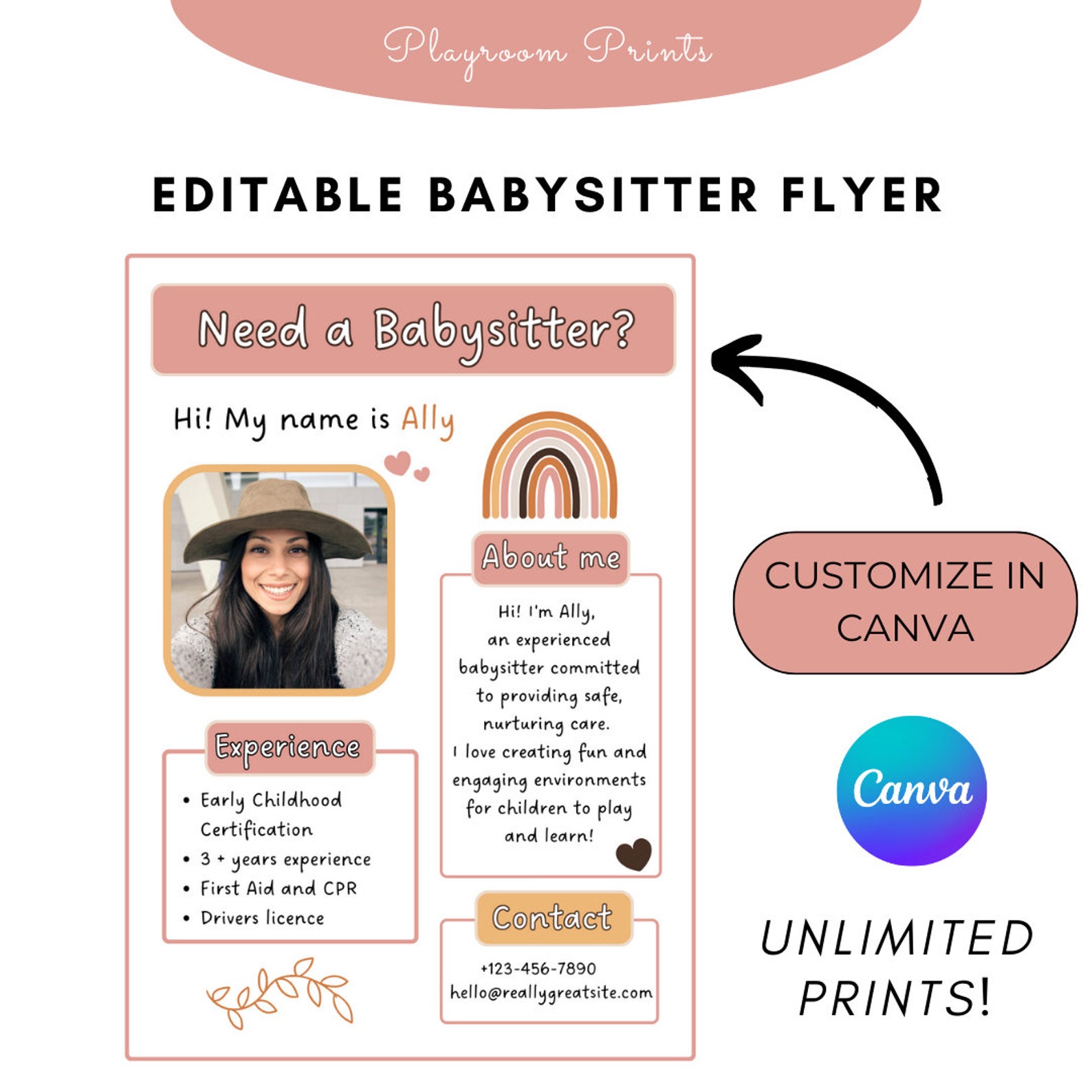 Editable Babysitter Flyer Rainbow, Childcare Services Community ...