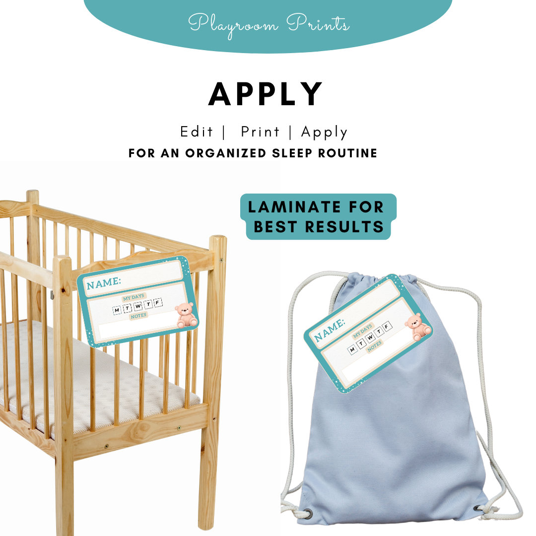 Daycare Cot and Sheet Name Tags | Name Tags for Nursery | Preschool ...