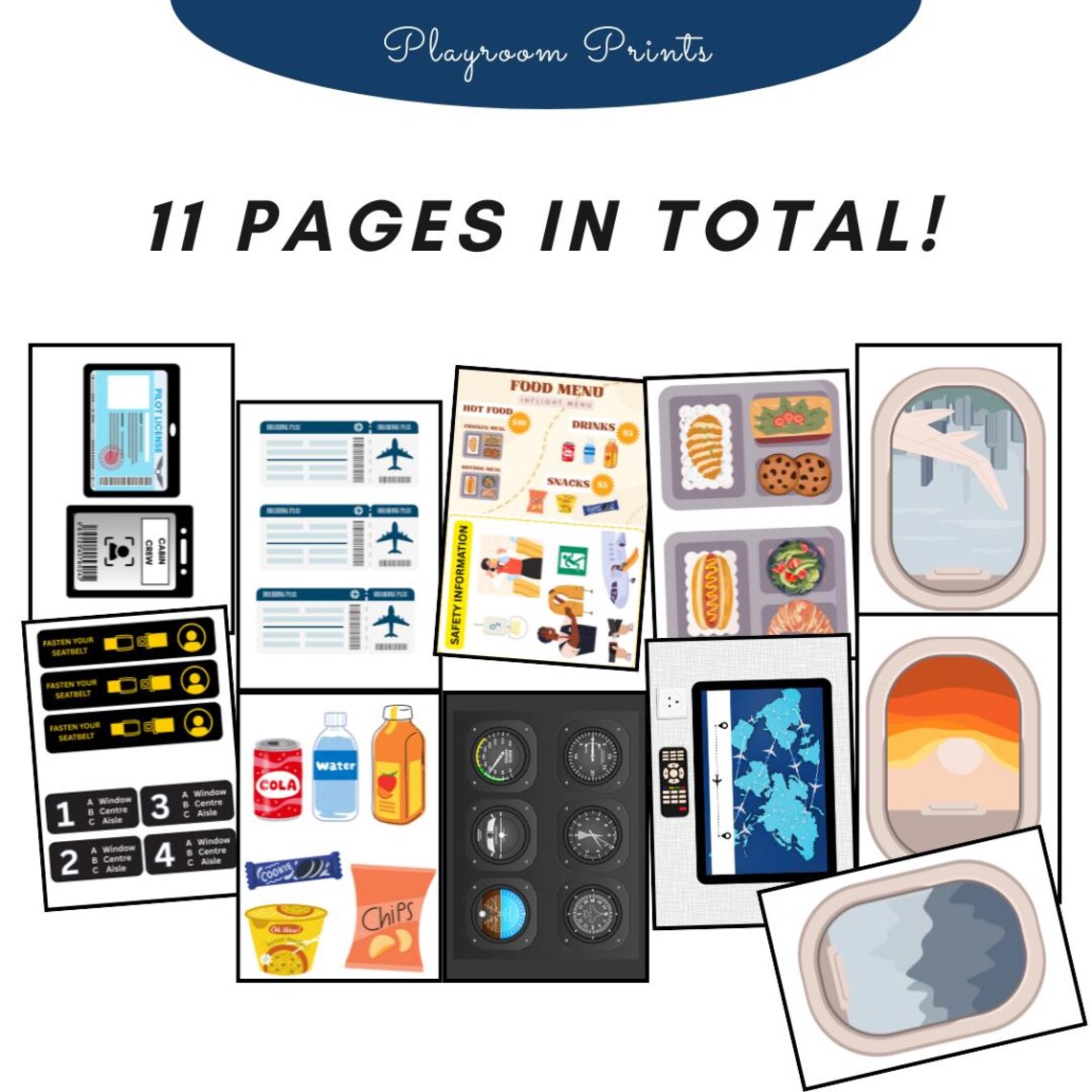 Printable Airplane Dramatic Play Set – In-flight Food, Boarding Passes ...