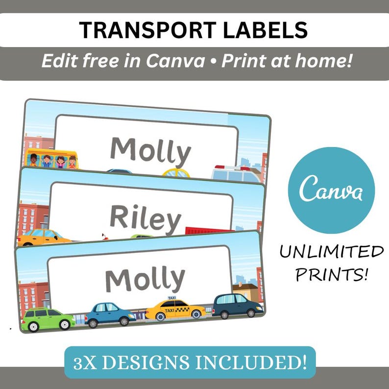 Editable Transport Name Labels – Canva Template – Printable Car & Truck ...