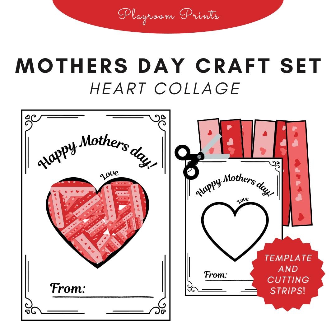 Mother’s Day Heart Collage Craft for Kids | Printable Cutting Strips ...