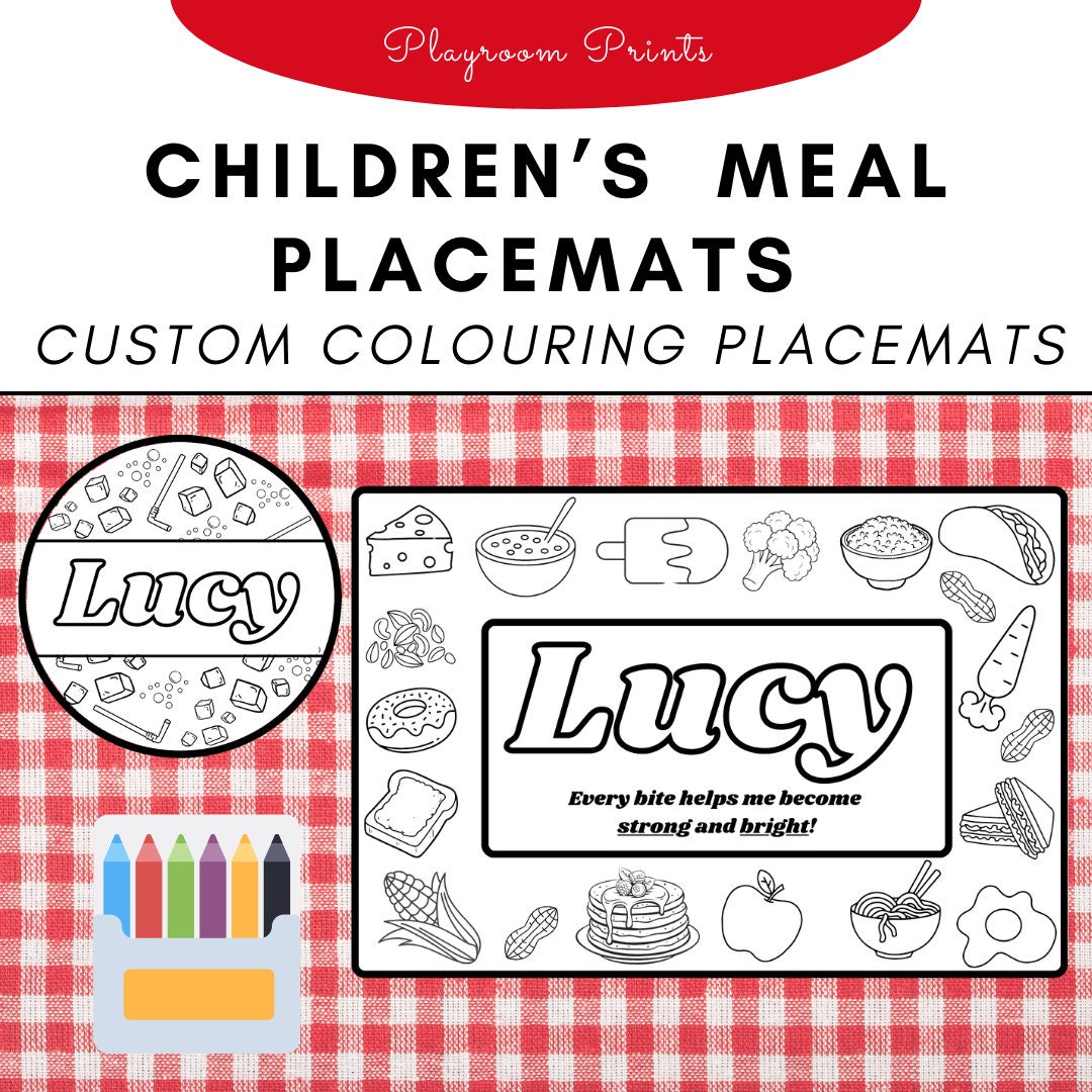 Personalized Kids Meal Placemat Set and Custom Name Placemats, Coasters ...