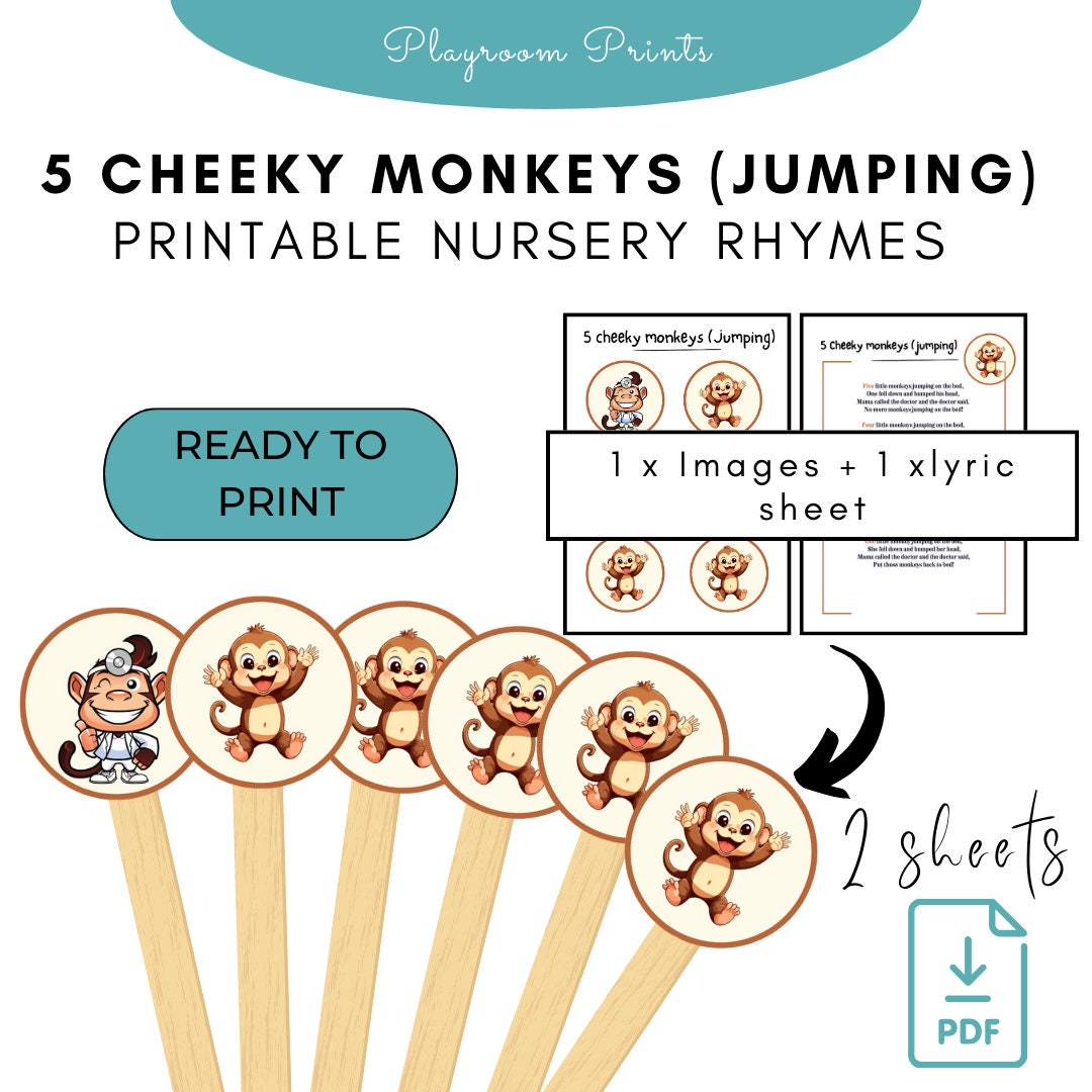 5 Cheeky Monkeys (jumping) Props and Lyric Sheet - Download and ...