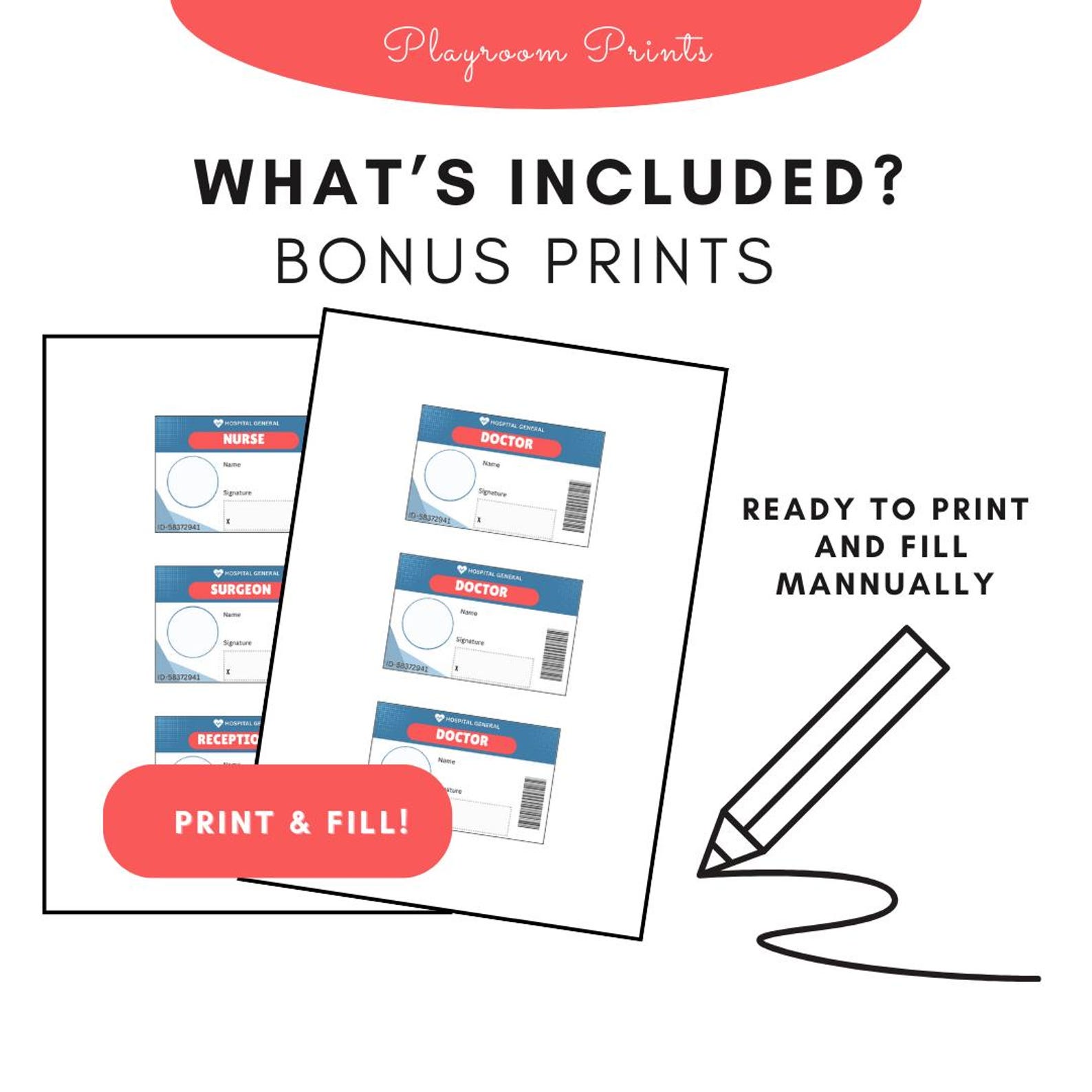 Printable Hospital ID Badges for Kids | Dramatic Play Doctor Nurse Role ...