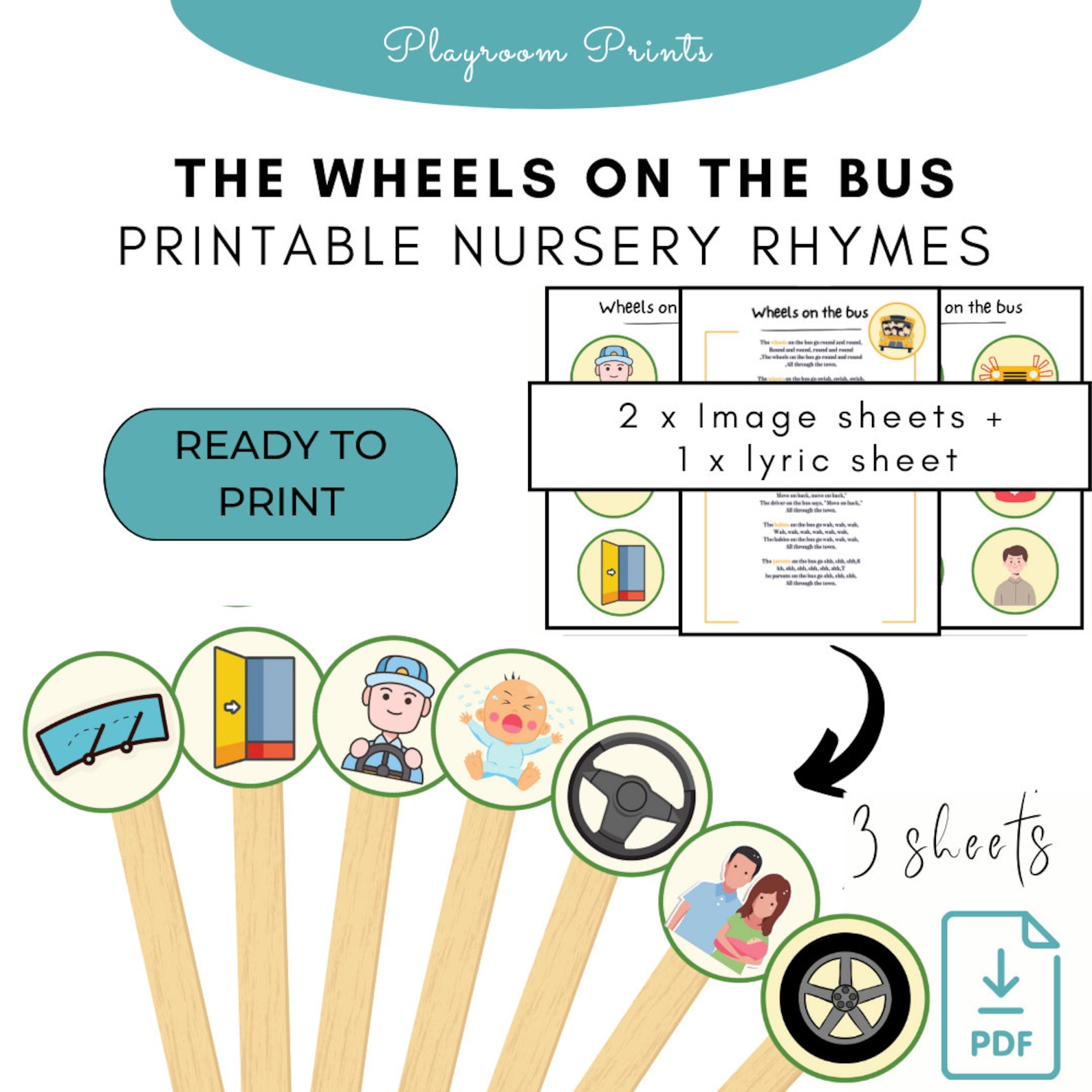 Wheels on the Bus Props and Lyric Sheet - Download and Printable ...