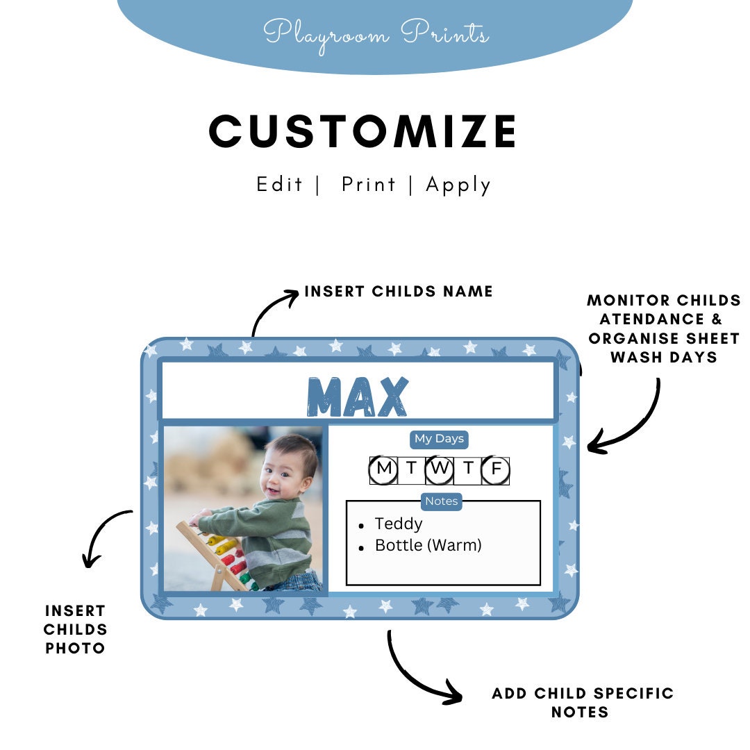 Daycare Cot and Sheet Name Tags | Name Tags for Nursery | Preschool ...