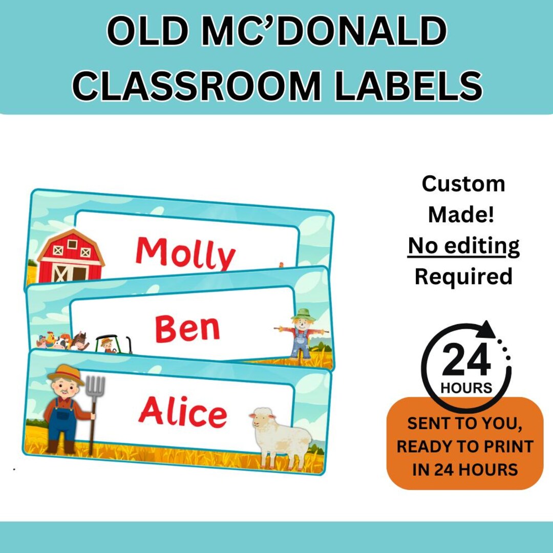 Farmyard Fun Custom Name Tagsand Labels for Cubbies Adorable Farm ...