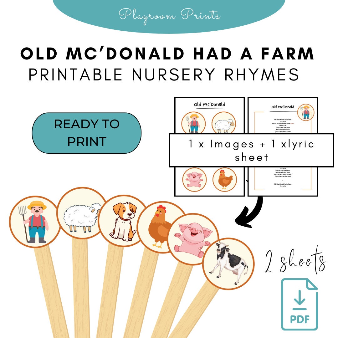 Old Mcdonald Props and Lyric Sheet - Download and Printable Educational ...