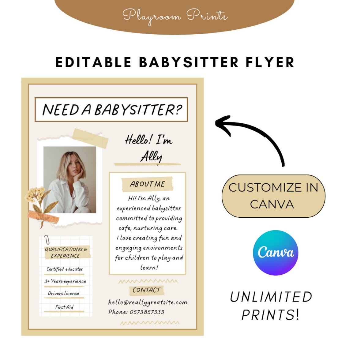 Editable Babysitter Flyer, Childcare Services Community Caretaker ...