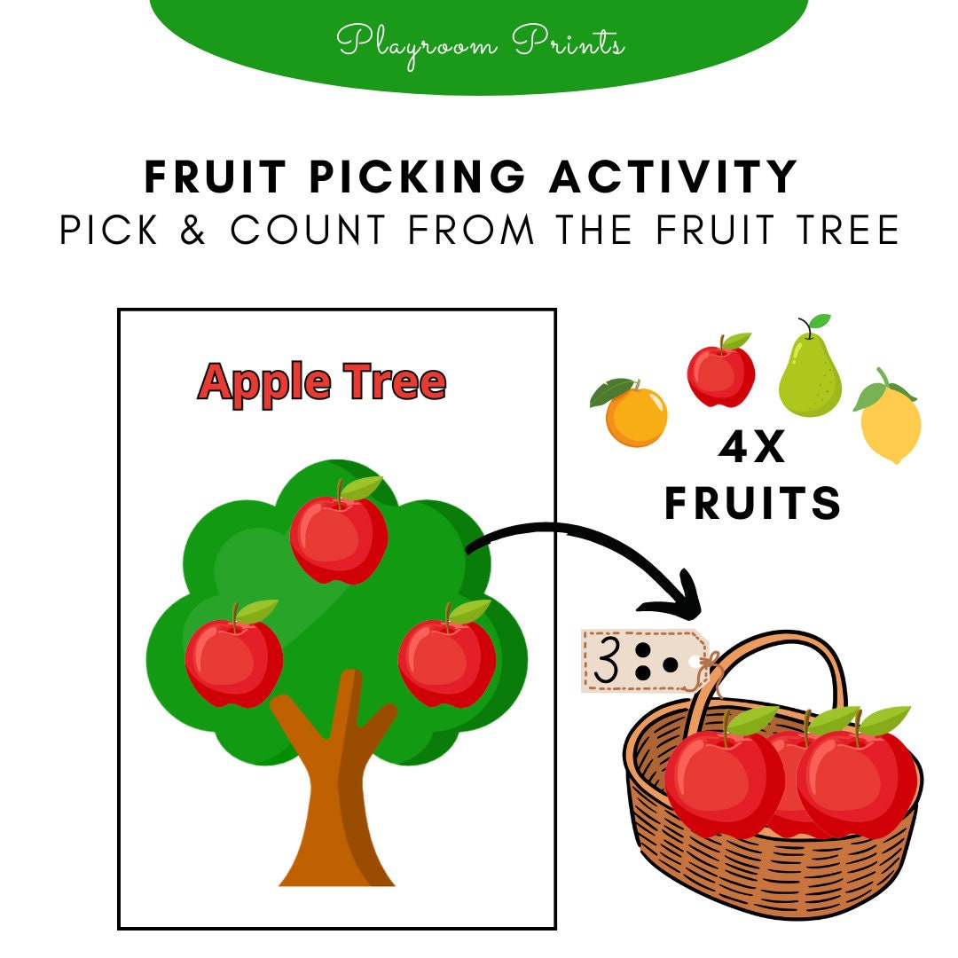 Printable Fruit Picking Activity for Kids Number Recognition & Counting ...