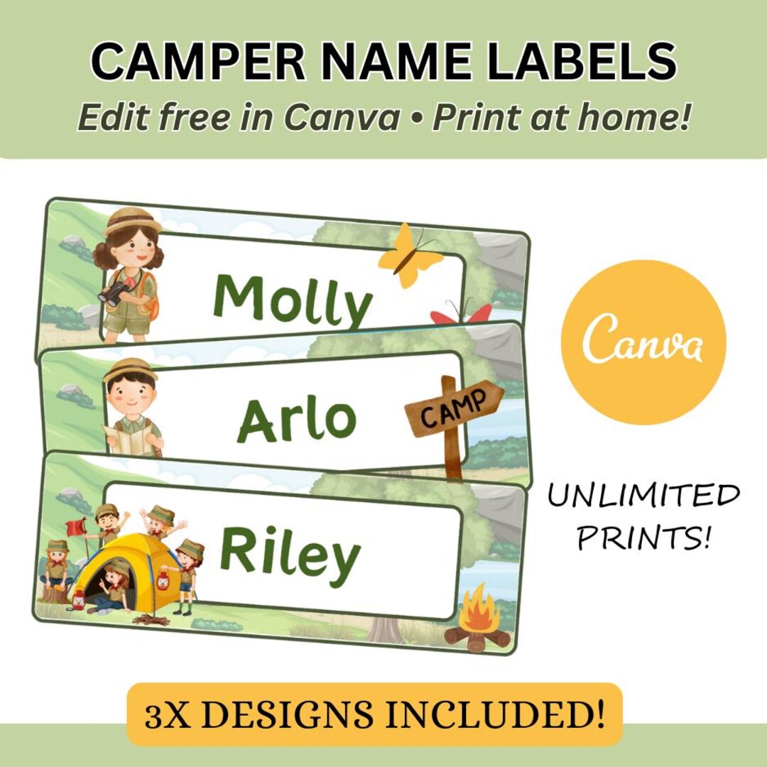Editable Camper Name Labels – Printable Camp Tag Template – Customize ...