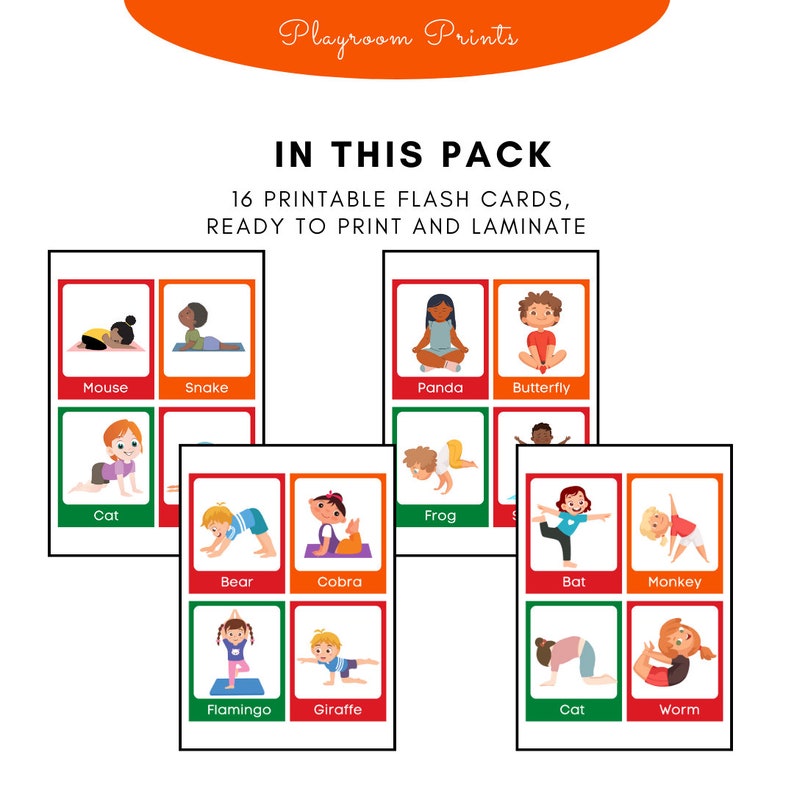 Animal Yoga Flash Cards for Children - Printable PDF Download ...