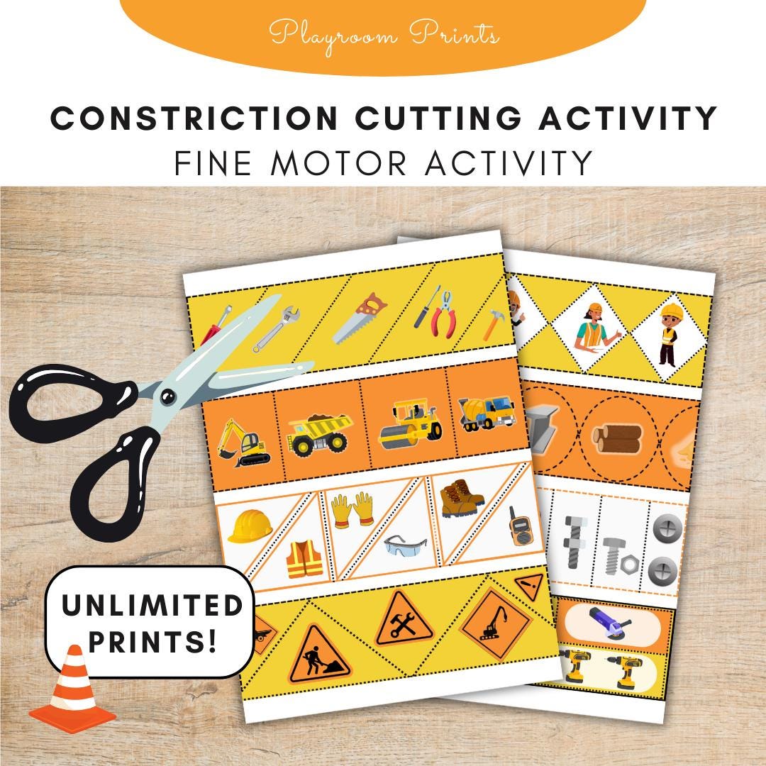 Construction-themed Cutting Sheets: Scissor Skills Practice for ...