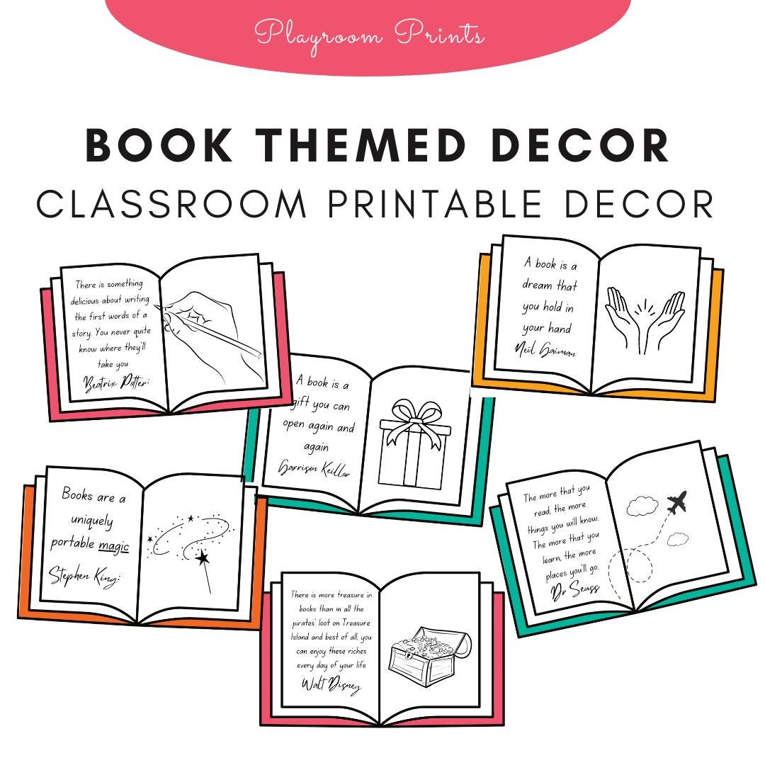 Book-themed Classroom Decor DIY Printable Wall Art for Book Week Book ...
