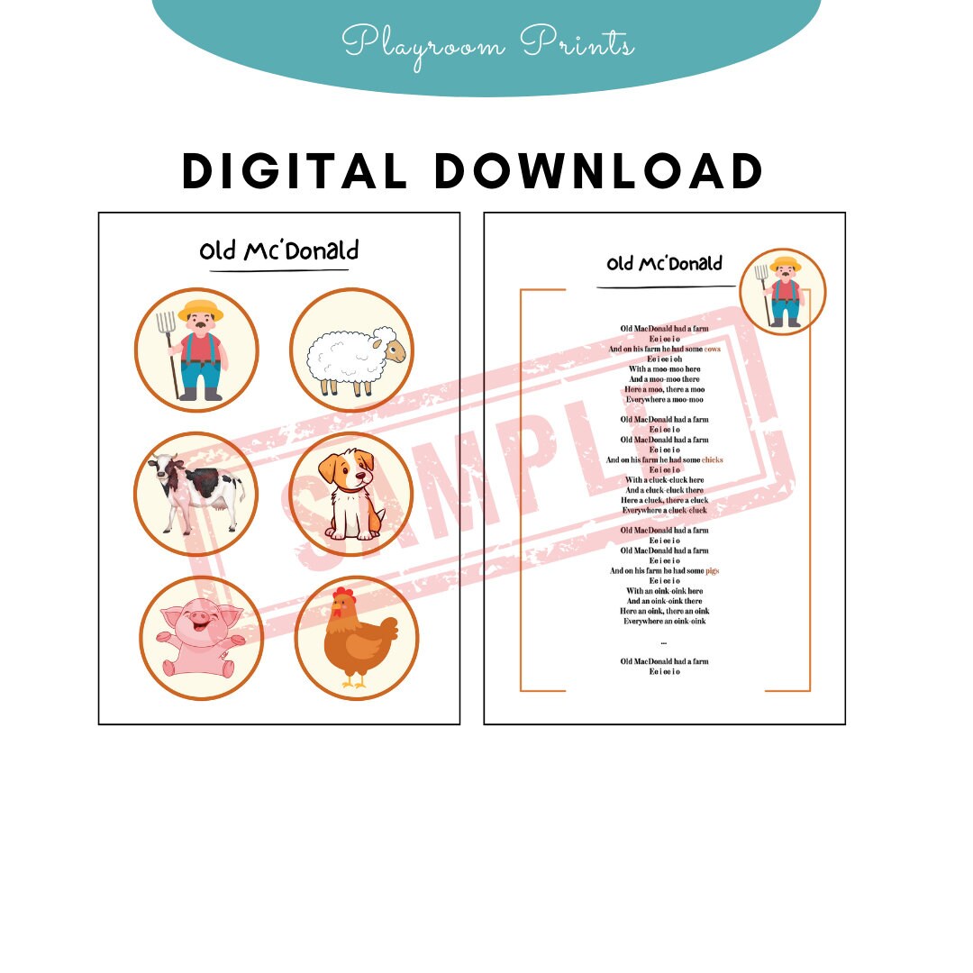 Old Mcdonald Props and Lyric Sheet - Download and Printable Educational ...
