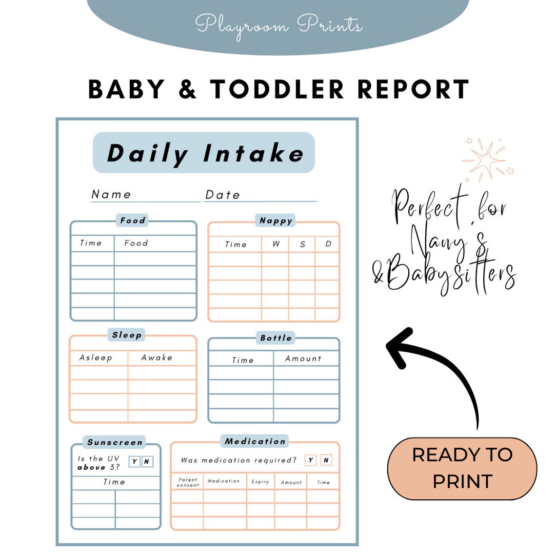 Printable Baby and Toddler Daily Log for Babysitters and Nannies Keep ...
