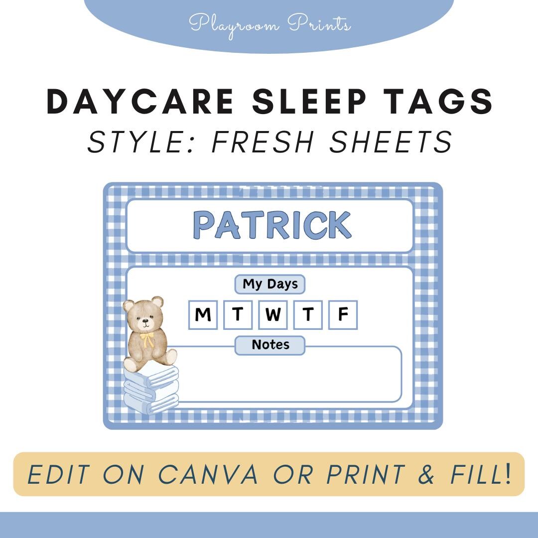 Daycare Sleep Tags – Fresh Sheets | Editable Name Tags for Cots, Sheet ...