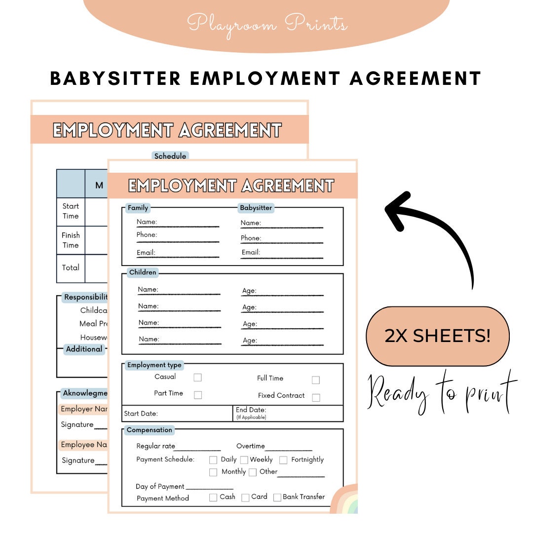 Nanny Contract and Employment Form for Babysitters Agreement Contract ...