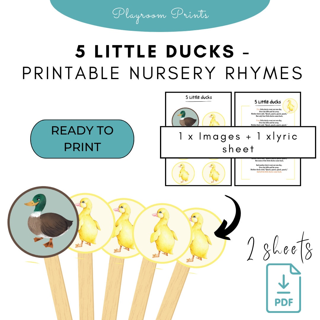 5 Little Ducks Props and Lyric Sheet - Download and Printable ...