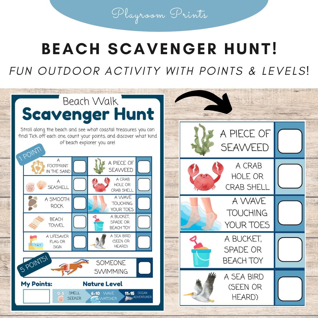 Beach Walk Scavenger Hunt Printable – Fun Outdoor Activity for Kids ...