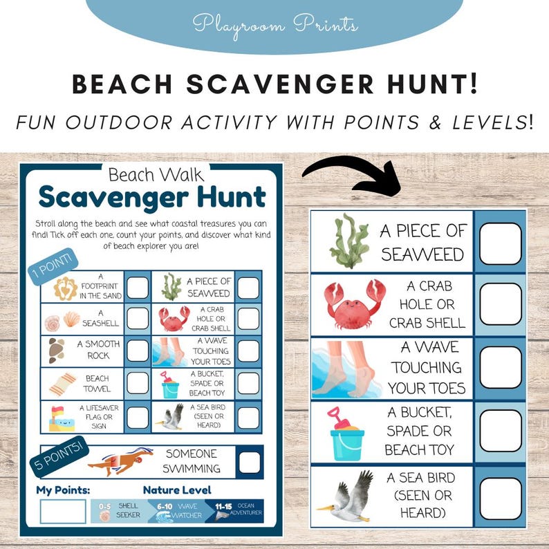 Beach Walk Scavenger Hunt Printable – Fun Outdoor Activity for Kids ...