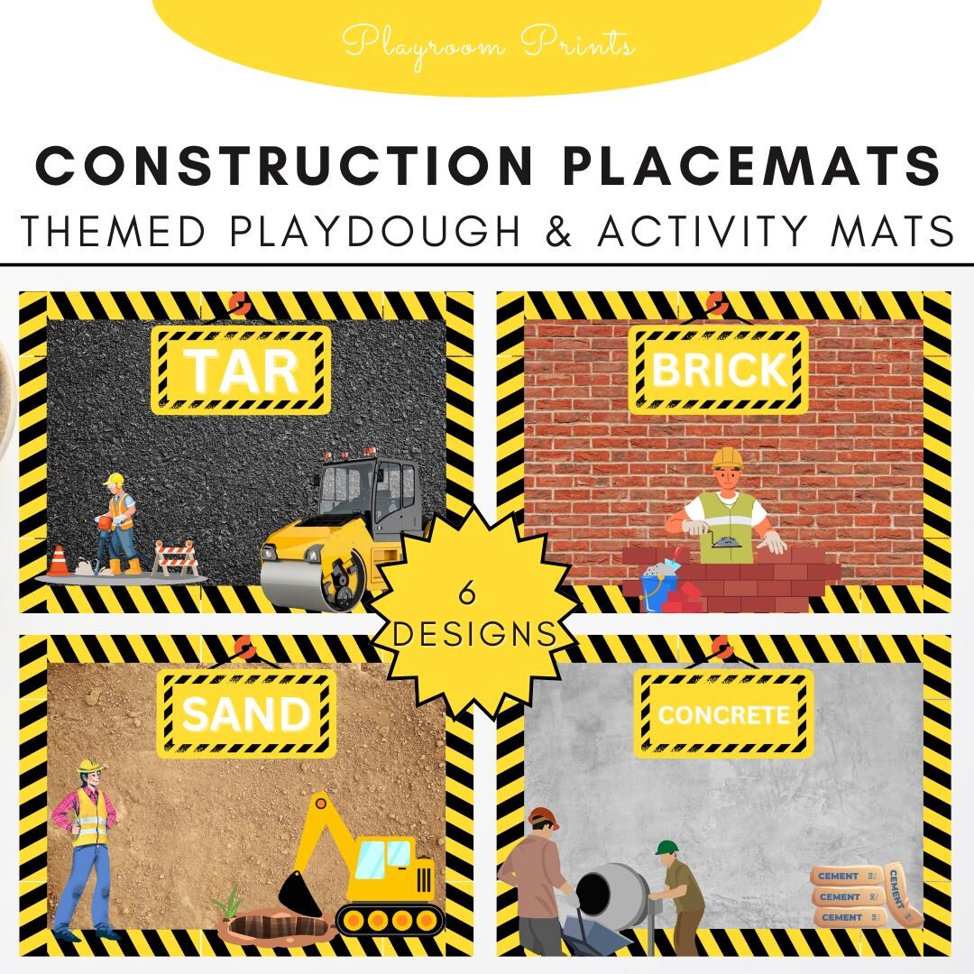 Construction Activity Mats Posters: Building Themed Playdough Mats for ...