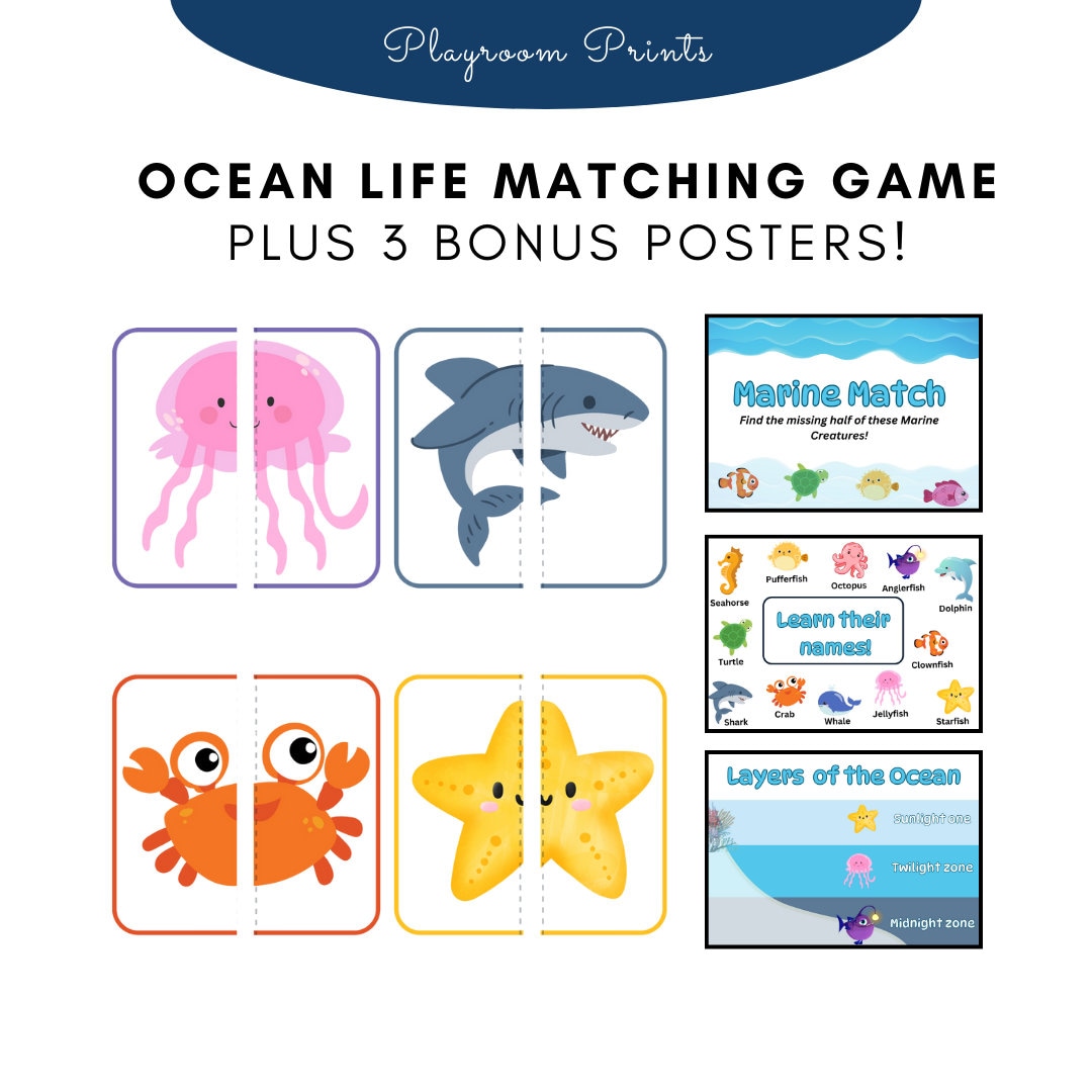 Ocean Animal Printable Matching Game: Fun and Educational Puzzle ...