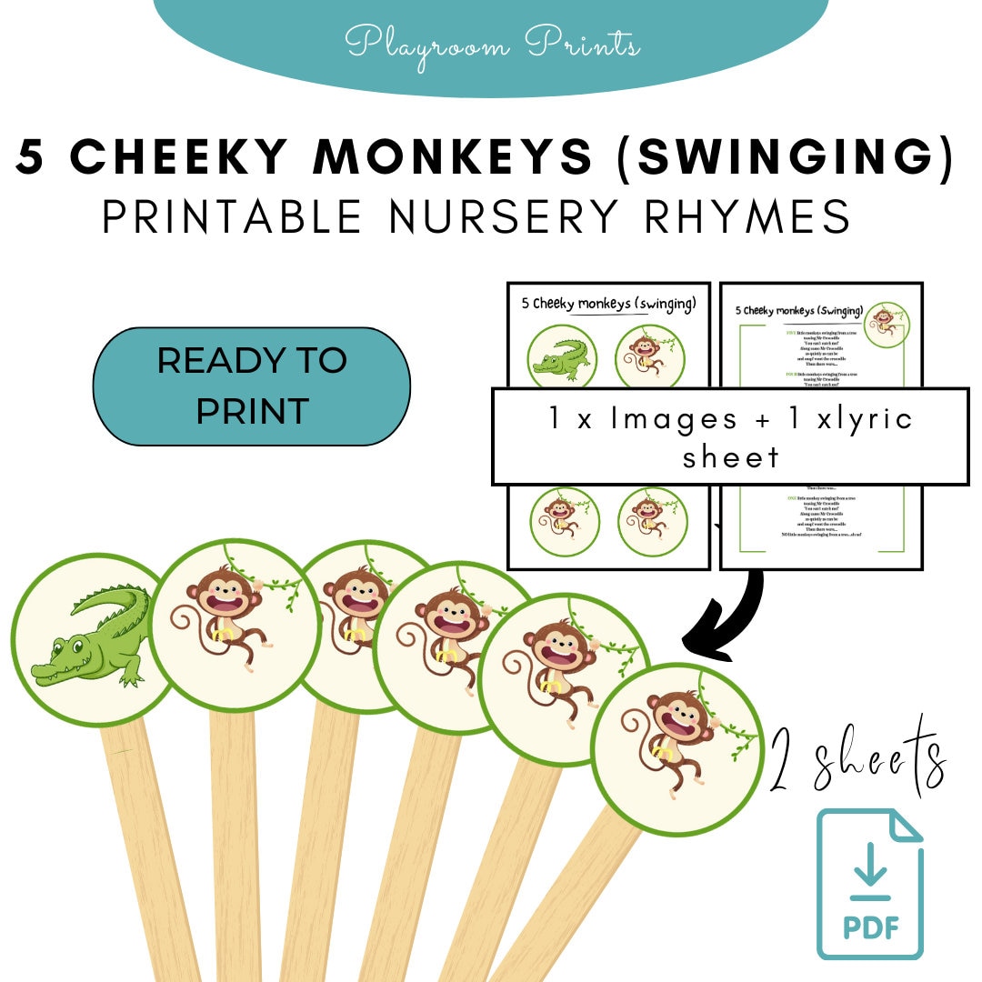 5 Cheeky Monkeys Swinging, Props and Lyric Sheet - Download and ...