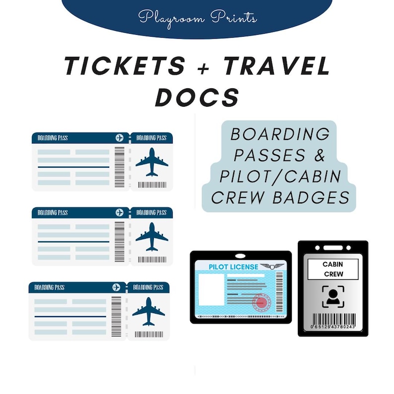 Printable Airplane Dramatic Play Set – In-flight Food, Boarding Passes ...