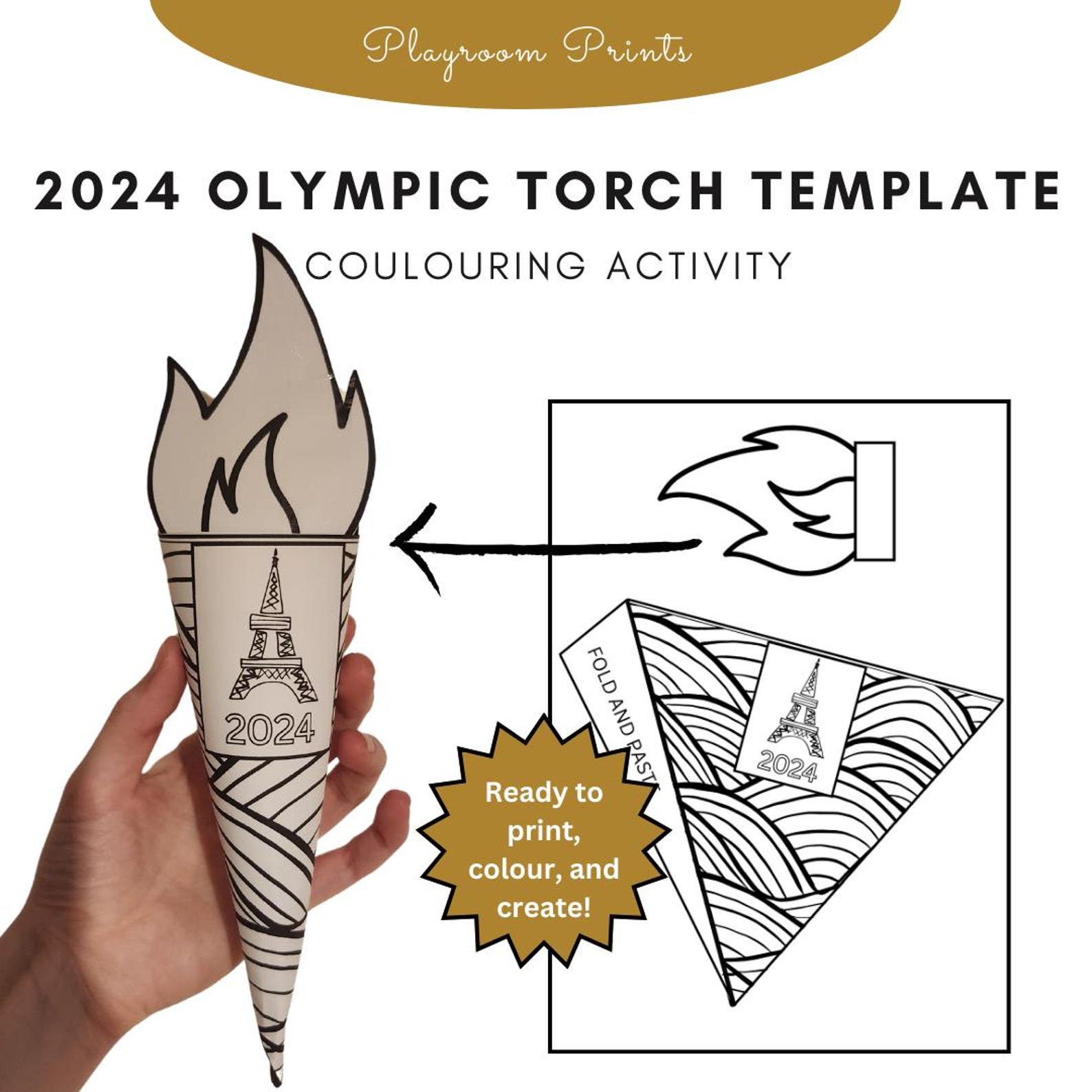 DIY Olympic Torch Coloring Craft Kit Paris 2024 Inspired Classroom ...