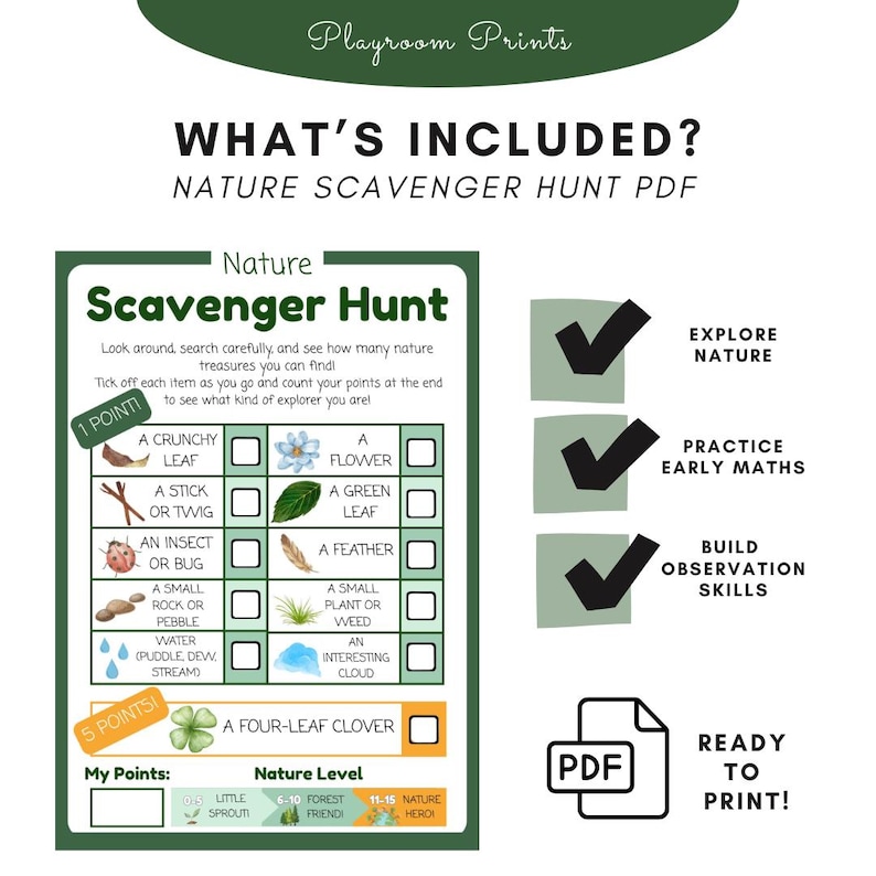 Nature Scavenger Hunt Printable for Kids – Outdoor Activity With Points ...