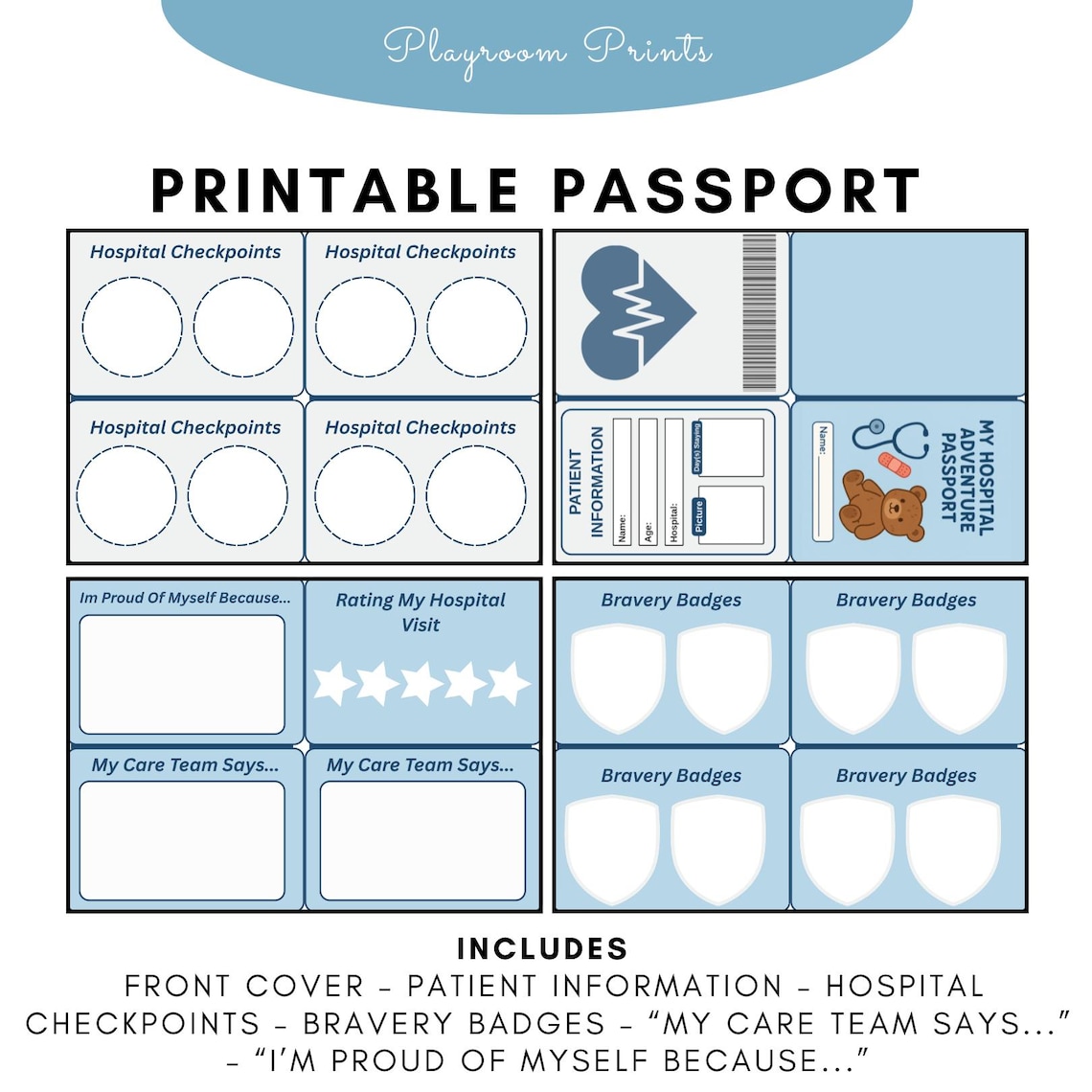 Printable Hospital Passport for Kids Bravery Badge Book Medical Visit ...