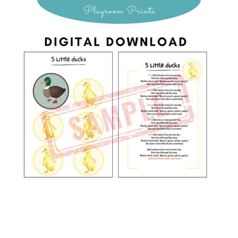 5 Little Ducks Props and Lyric Sheet - Download and Printable ...