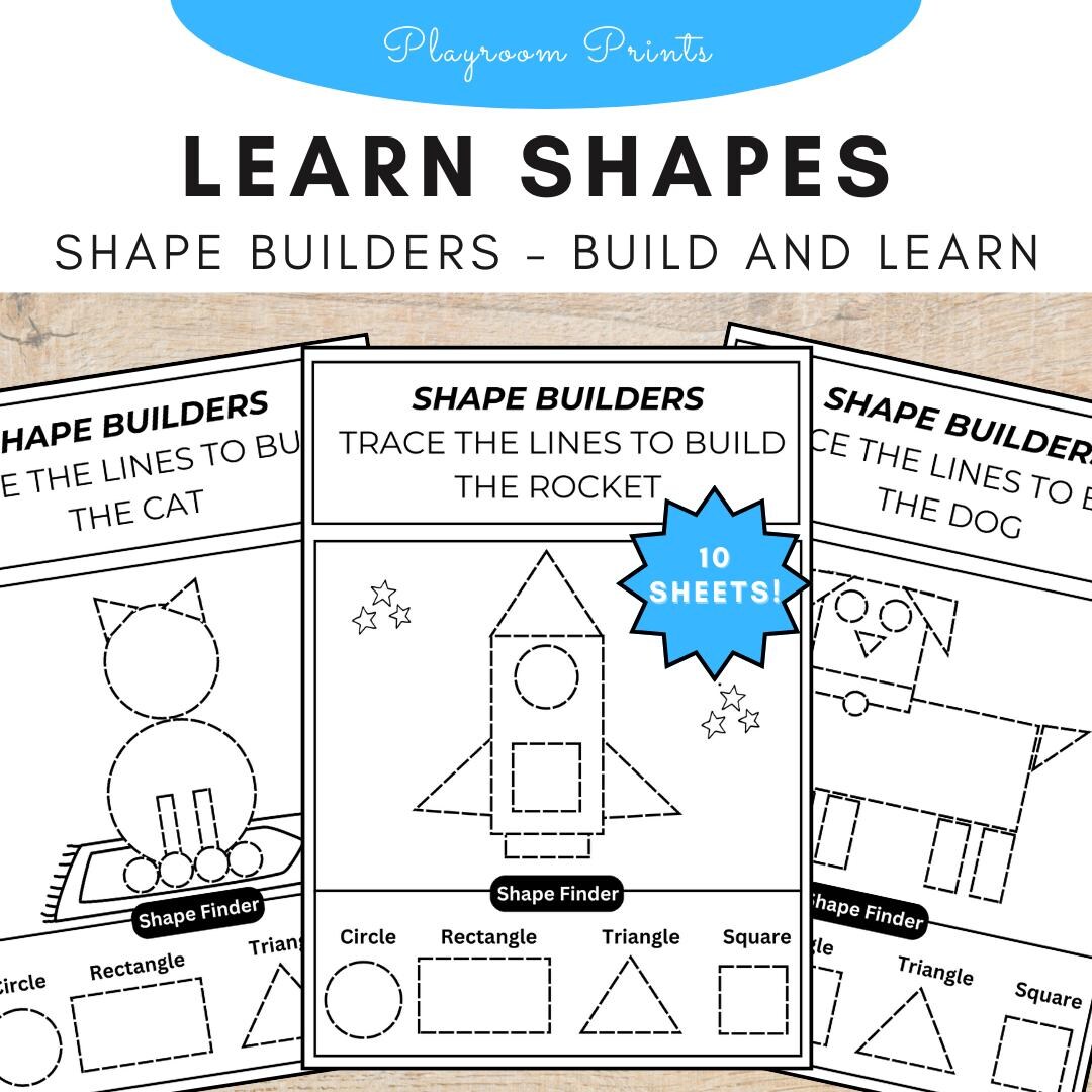 Learn Shape Activity Pack - 10 Printable Worksheets for Kids - Trace ...