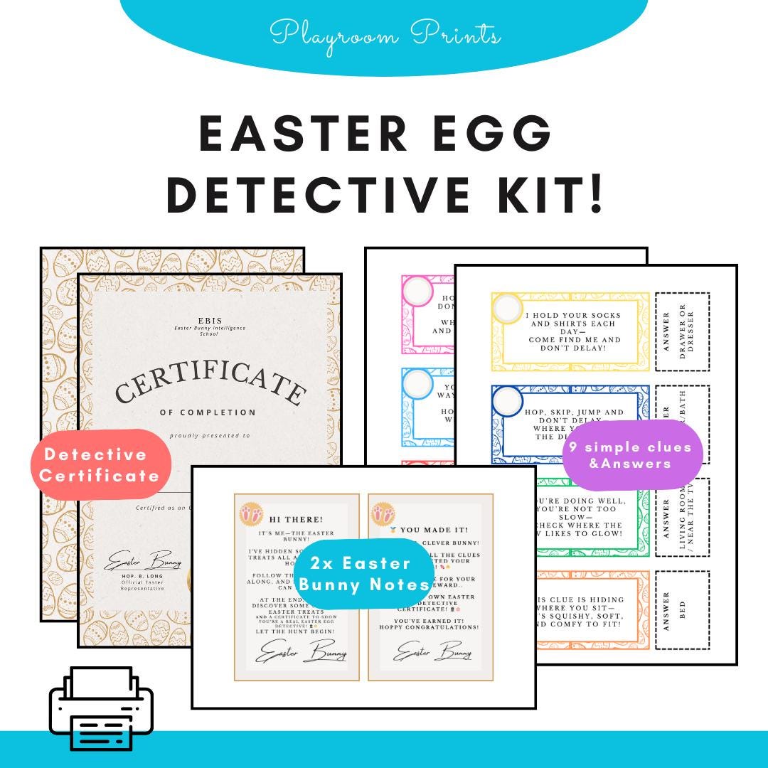 Easter Egg Hunt Detective Kit – Printable Easter Clue Cards, Bunny ...