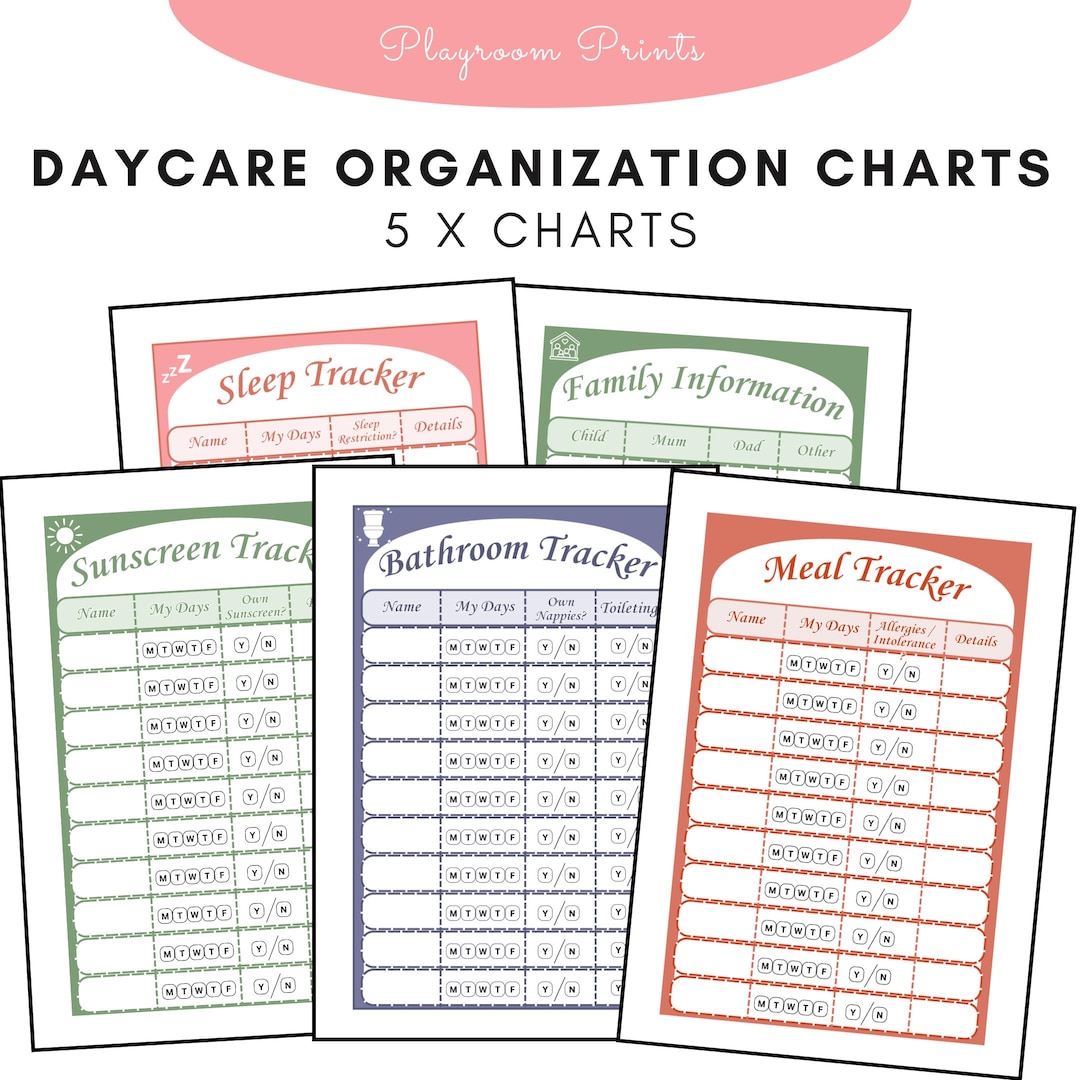 5x Daycare Organization Printable Charts Preschool | Fillable Routine ...