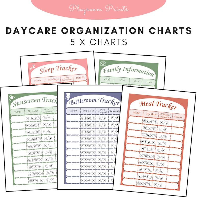 5x Daycare Organization Printable Charts Preschool | Fillable Routine ...