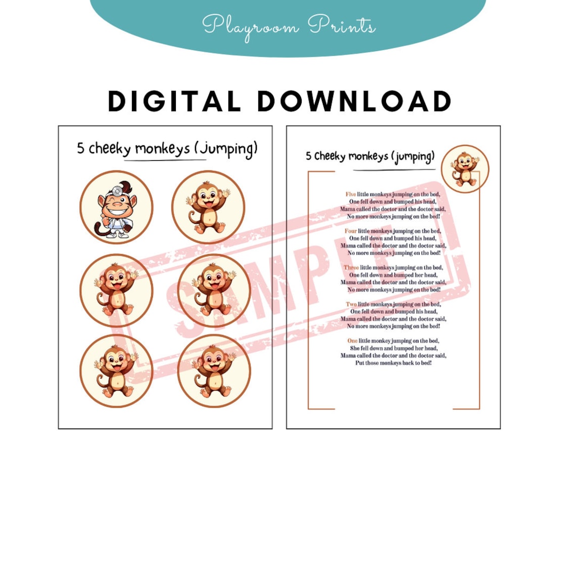 5 Cheeky Monkeys (jumping) Props and Lyric Sheet - Download and ...