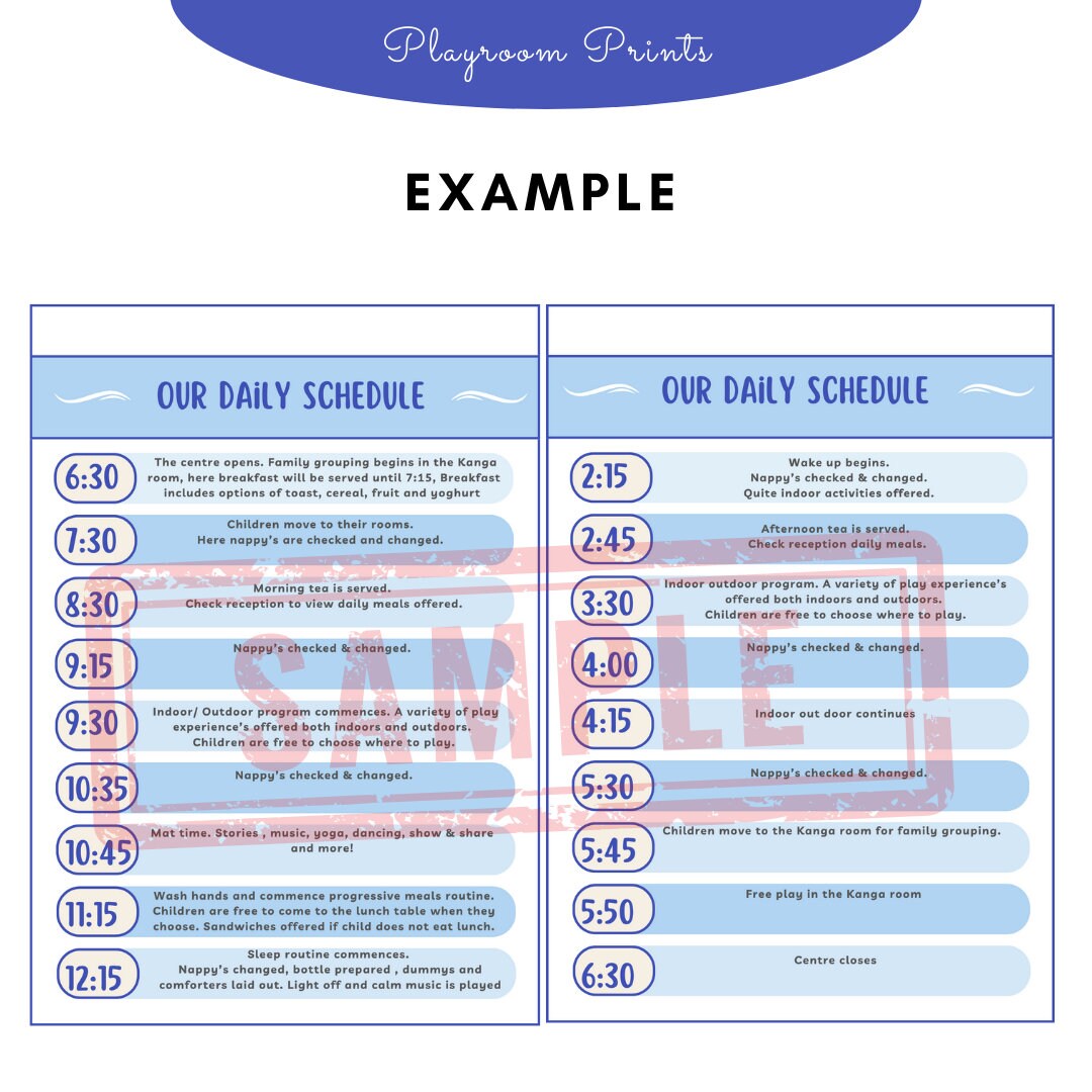 Customizable Childcare & Preschool Daily Schedule Template Editable on ...