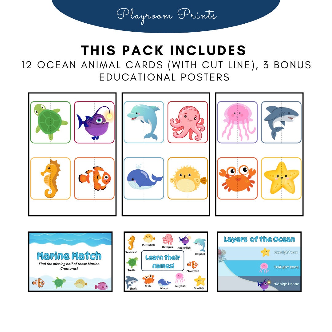 Ocean Animal Printable Matching Game: Fun and Educational Puzzle ...