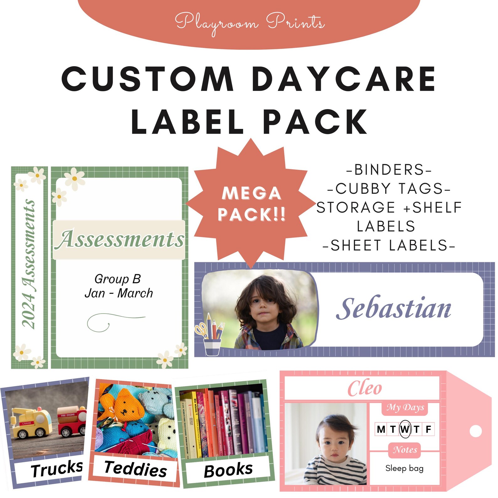 Custom Preschool Label Pack | Cubbies, Toy Storage, Book Binders, Sheet ...