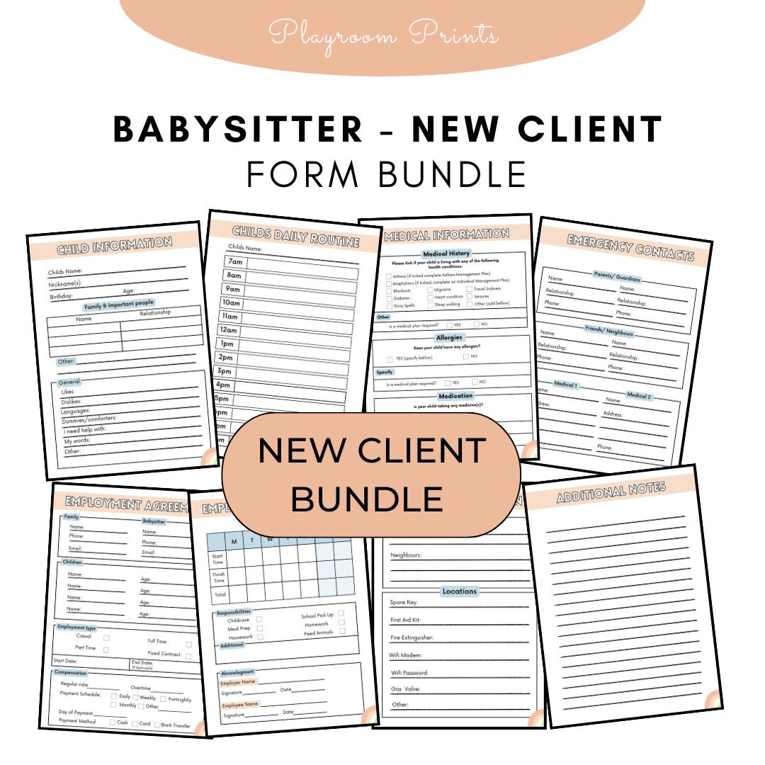 Babysitter Notes Bundle: New Client Planner Binder, Information Sheets ...