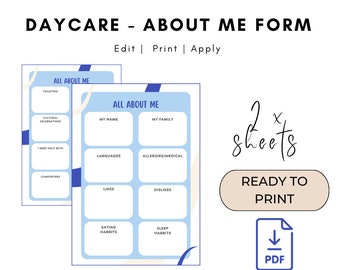 Printable Daycare All About Me Form, Child Information Sheet, Daycare ...