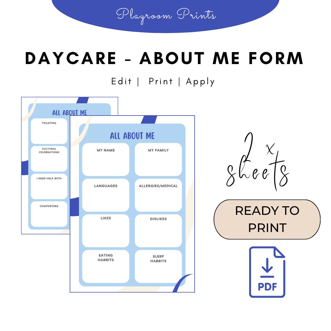 Printable Daycare All About Me Form, Child Information Sheet, Daycare ...