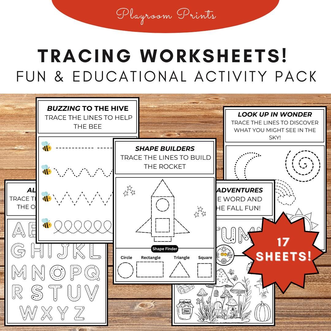 Tracing Worksheet Pack: Creative Learning Fun With Alphabet, Shapes ...