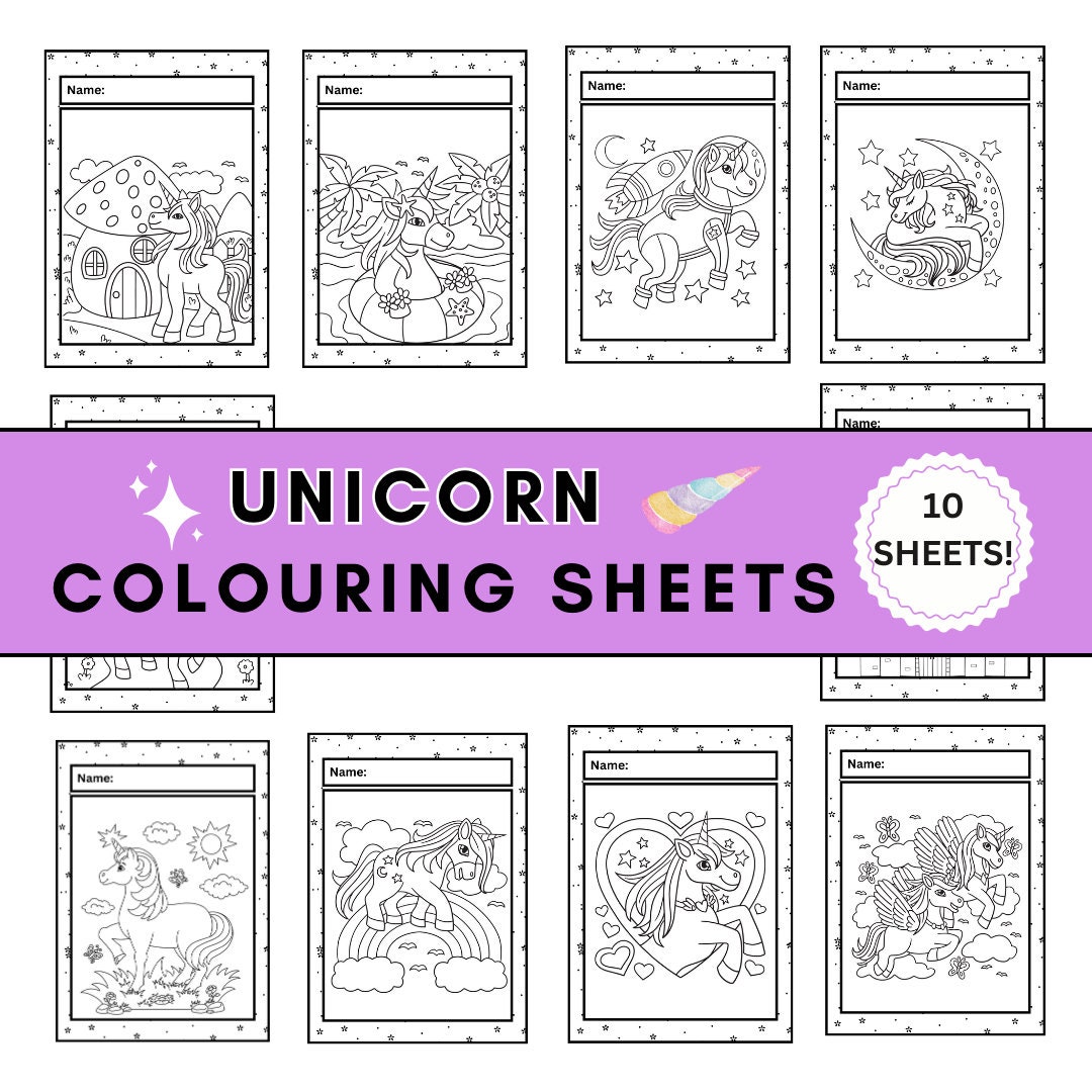 Unicorn Colouring Sheets Children's Activity Printable Colour in ...