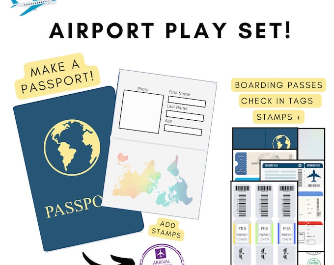 Printable Play Passport & Travel Activity Pack for Kids - Airport ...