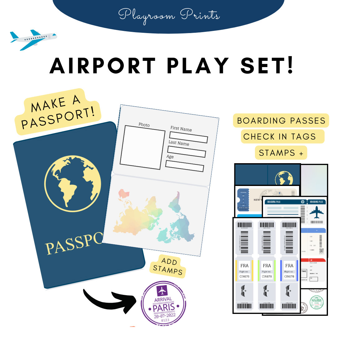 Printable Play Passport & Travel Activity Pack for Kids - Airport ...