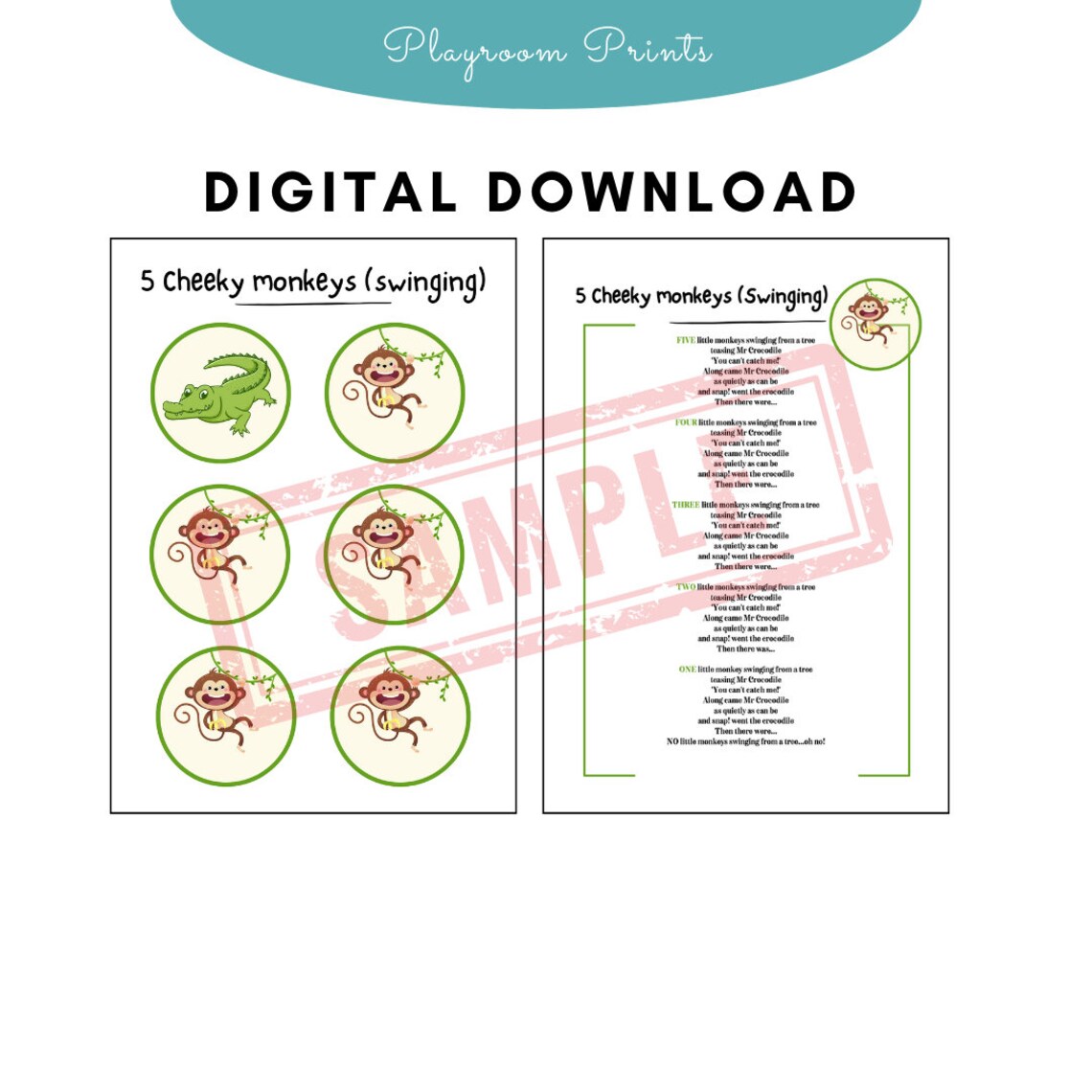 5 Cheeky Monkeys Swinging, Props and Lyric Sheet - Download and ...