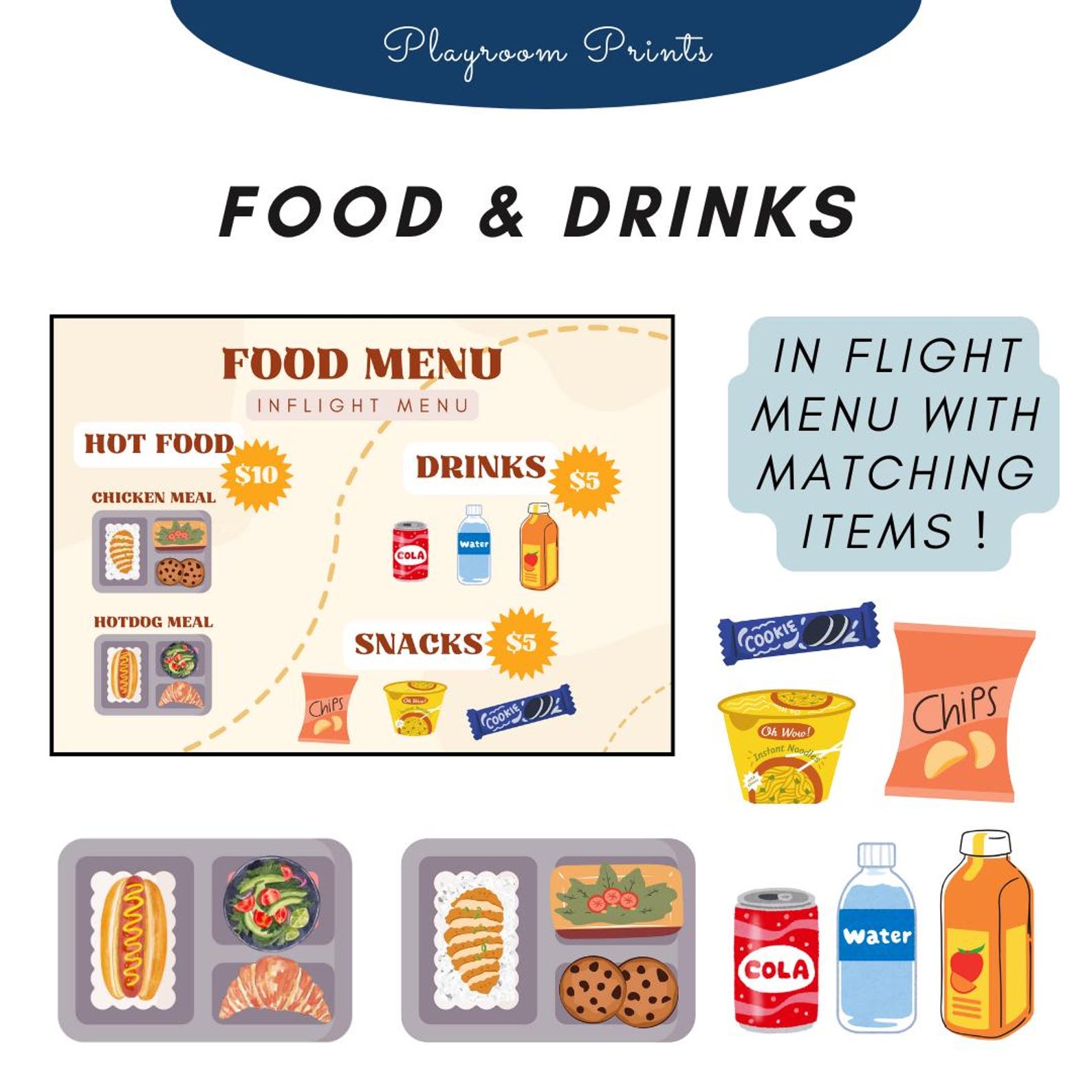 Printable Airplane Dramatic Play Set – In-flight Food, Boarding Passes ...